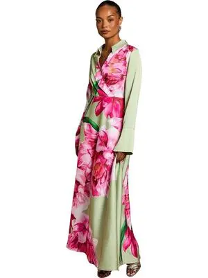 Coast Petite Placement Print Wrap Front Gown - Sage
