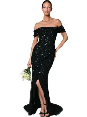 Coast Sequin Bardot Maxi Dress - Black
