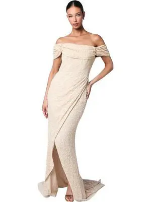 Coast Sequin Bardot Maxi Dress - Champagne