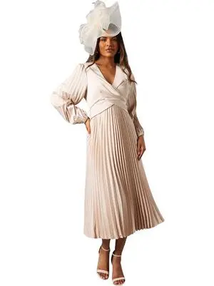 Coast Pleat Skirt Midi Dress - Champagne