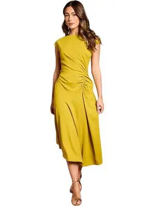 Coast Drape Side Cap Sleeve Midi Dress - Chartreuse