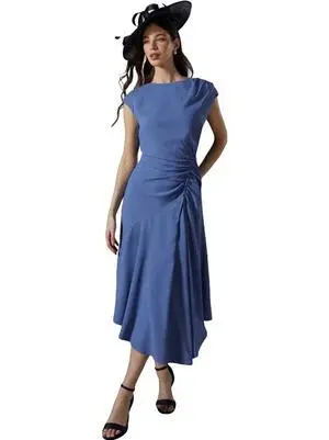 Coast Drape Side Cap Sleeve Midi Dress Grey Blue