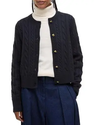 Barbour Elina Cable Stitch Wool & Cashmere Cardigan - Dark Navy