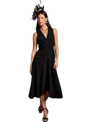 Coast Shawl Collar Ruffle Hem Midi Dress - Black