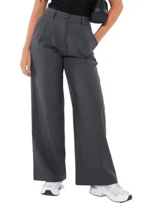 Princess Polly Archer Pleated High Waist Straight Leg Pants - Slate