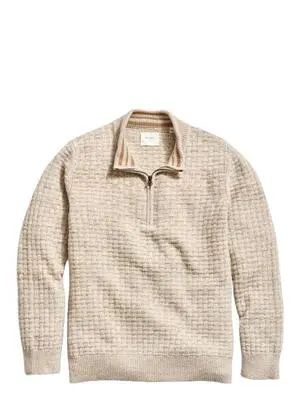 Billy Reid Merino Wool & Cotton Basketweave Half Zip Sweater - Oatmeal Melange