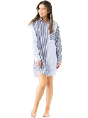 SALUA Striped Cotton Resort Shirt - Light Blue-navy