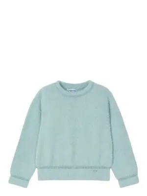 MAYORAL Fuzzy Knit Sweater With Ribbed Trim - Green