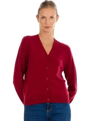 SECRET PON-PON Jacqueline Cashmere-Wool Cardigan Crimson Red