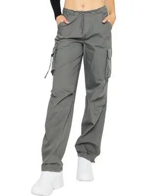 KANCAN High Rise Relaxed Cargo Pants With Patched Pockets And Tunnel Hem - Olive