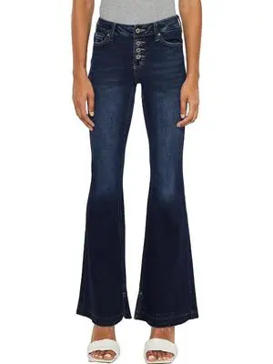 KANCAN Mid-rise Flare Jeans - Dark Wash