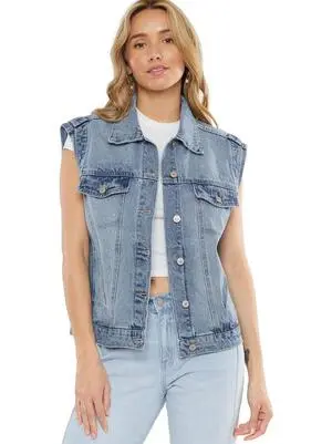 KANCAN KanCan Joey Oversized Denim Vest Medium Wash