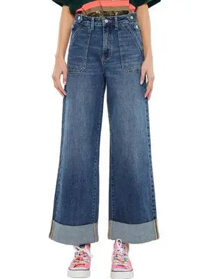 KANCAN Haylee Ultra High Rise Wide Leg Trousers Jeans - Dark Wash