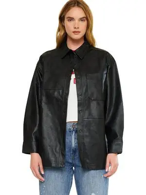 KANCAN Faux Leather Oversized Shirt Jacket - Black