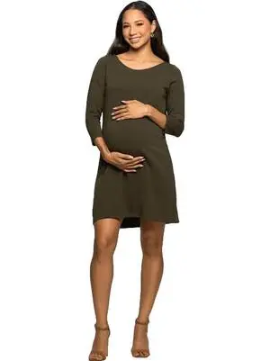 24SEVEN COMFORT APPAREL A-line Knee Length Maternity Dress - Olive