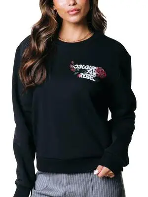 COLOURFUL REBEL Flower Logo Relaxed Sweatshirt - Black