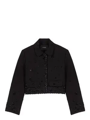Maje Short Embroidered Jacket - Black