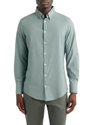 Mizzen+main Leeward No Tuck Trim Fit Performance Button-up Shirt - Olive Pressed Diamond