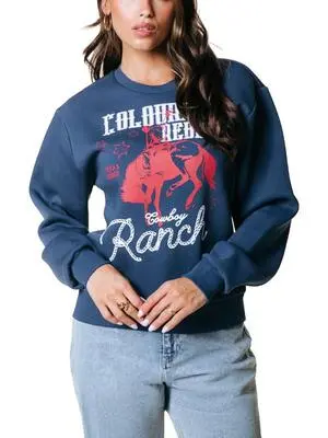 COLOURFUL REBEL Cr Ranch Relaxed Sweat - Denim Blue