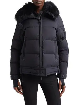 Moncler Arabbas Genuine Shearling Collar Down Jacket - Black