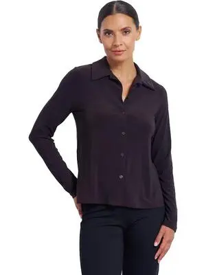 FRANNE GOLDE Luxe Stretch Jersey Button-up Shirt - Espresso