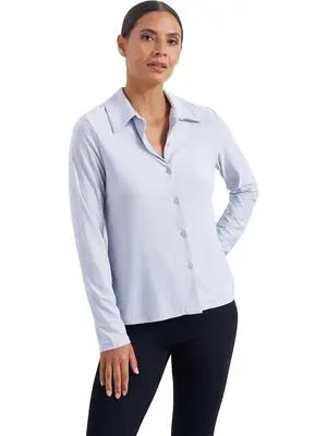 FRANNE GOLDE Luxe Stretch Jersey Button-Up Shirt Mist