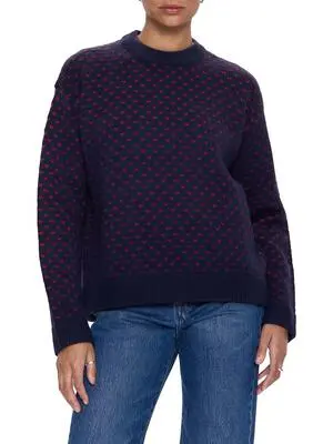 PISTOLA Hanna Heart Jacquard Crewneck Sweater - Navy Red Hearts