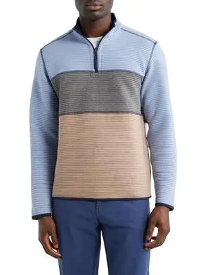 Johnston & Murphy Reversible Quilted Quarter Zip Pullover - Light Blue Heather/navy
