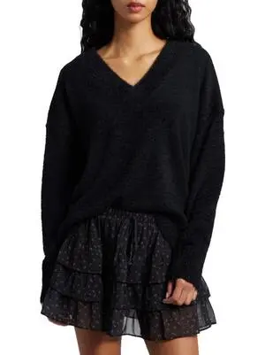 Bp. Eyelash-Knit V-Neck Sweater Black