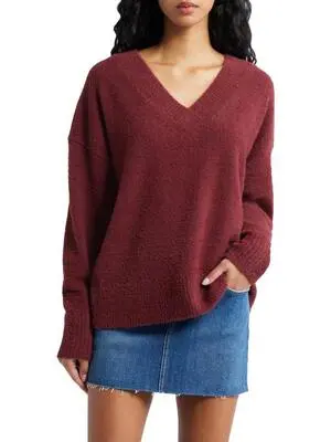 Bp. Eyelash-Knit V-Neck Sweater Burgundy Tannin