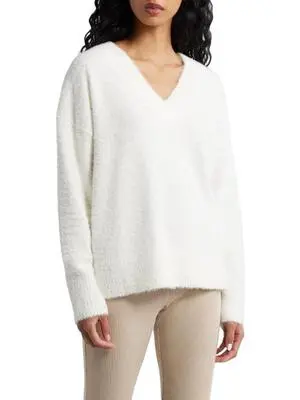Bp. Eyelash-Knit V-Neck Sweater Ivory