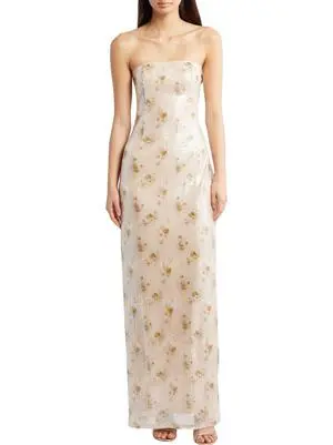 Lulus Afton Sequin Strapless Gown - Champagne Multi