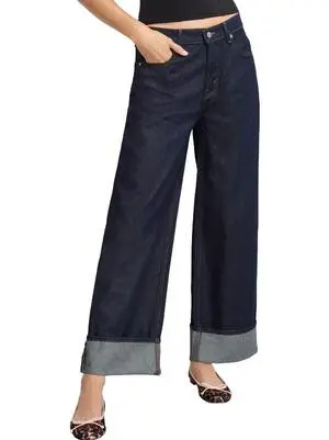 Good American High Waist Cuffed Baggy Wide Leg Jeans - Indigo1006