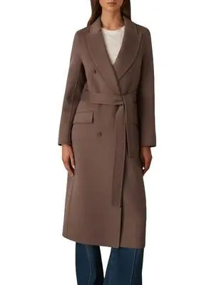 REISS Maeve Belted Double Breasted Wool Blend Coat - Mink Neutral