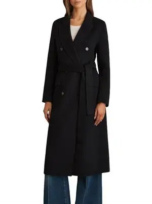 REISS Maeve Belted Double Breasted Wool Blend Coat - Navy
