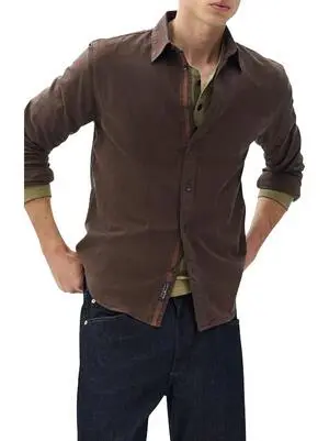 Rag & Bone Tomlin Cotton Dobby Button-up Shirt Dark Brown