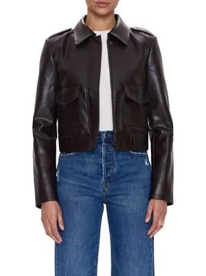 PISTOLA Faux Leather Crop Jacket - French Roast
