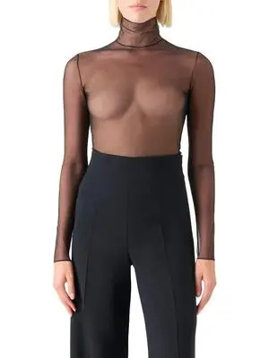 Akris Mock Neck Sheer Tulle Top - Black
