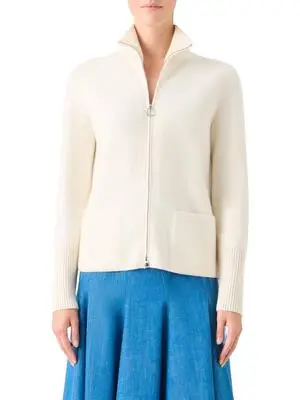 Akris Cashmere Piqué Zip-up Cardigan - Ecru