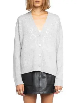 Zadig&Voltaire Mirkas Strass Cashmere Cardigan - Gris Chine Clai