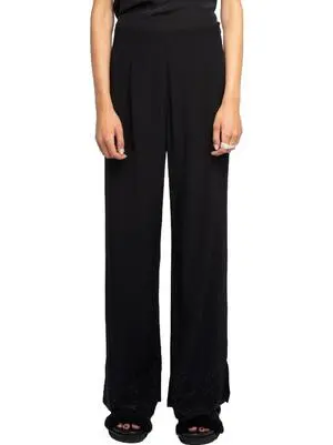 Zadig&Voltaire Papel Crystal Embellished Wide Leg Pants - Black