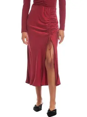 Fifteen Twenty Ruched Side Slit Midi Skirt - Brick