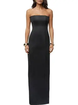 JLUXLABEL Madioson Sheer Inset Faux Suede Column Gown Black