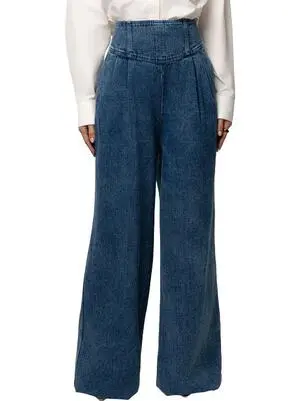 JLUXLABEL Pleated Wide Leg Pants - Denim