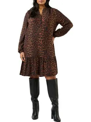 ESTELLE Leona Leopard Print Long Sleeve Dress - Choc/navy