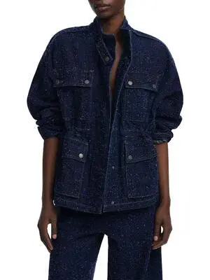 Desigual Flecked Denim Trucker Jacket - Dark Blue
