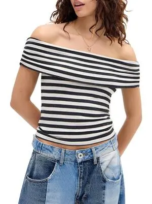 BDG URBAN OUTFITTERS Striped Off-the-shoulder Top - White Stripes