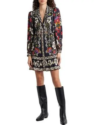 Farm Rio Floral Print Mini Dress - Black
