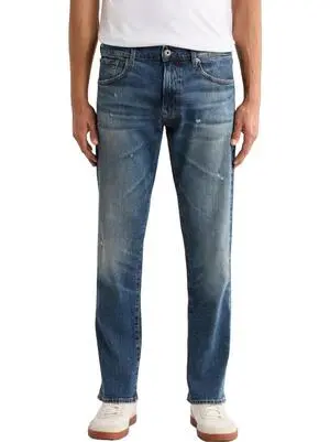 BOSS Regular Fit Distressed Tapered Stretch Cotton Jeans - Navy