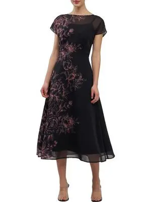 KAY UNGER Mariellla Floral Cocktail Dress - Carbon Multi